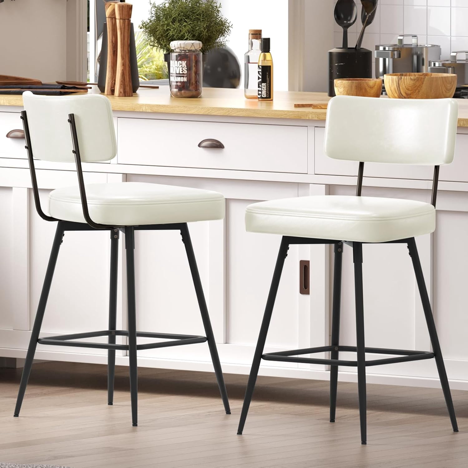 DSZBNUIO Counter Height Bar Stools Upholstered Swivel Bar Stools with ...