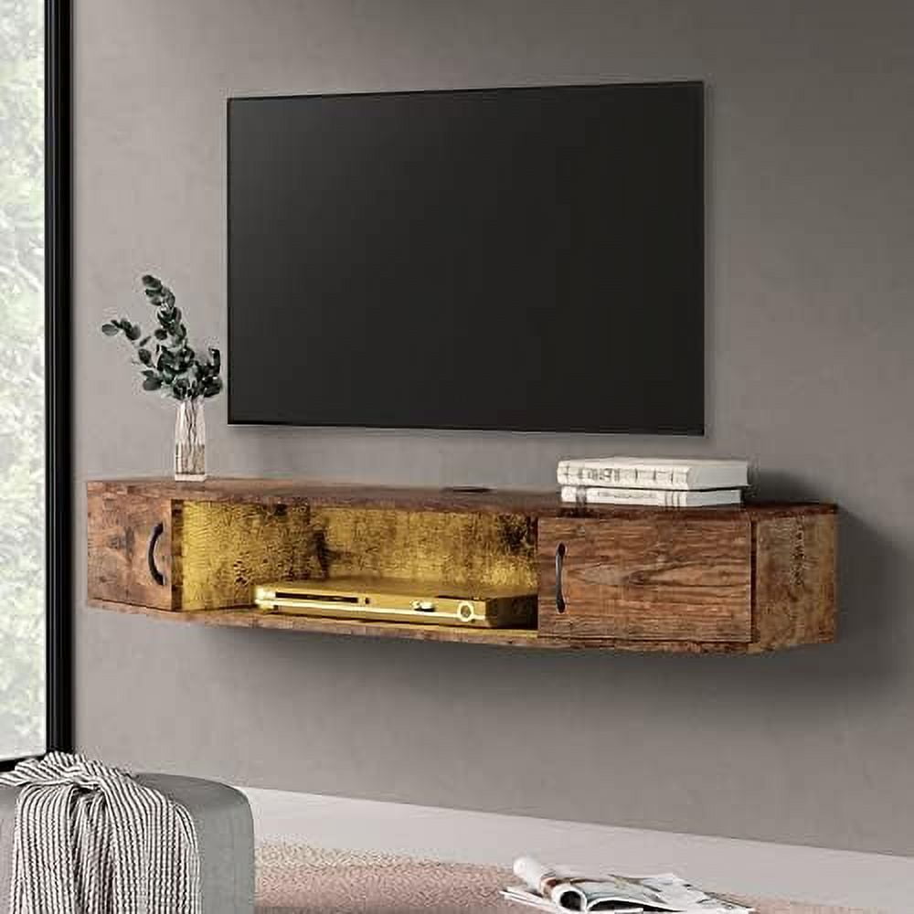DSZBNUIO Floating TV Stand Wall Mounted with Colorful LED Lights Wood ...
