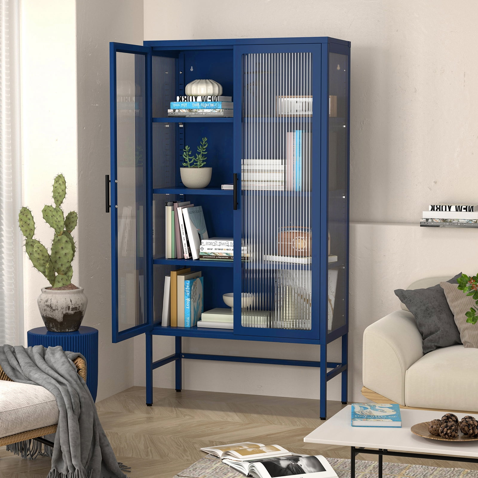 DSstyles 2024 New Tall Storage Cabinet with 2 Glass Doors,Freestanding ...