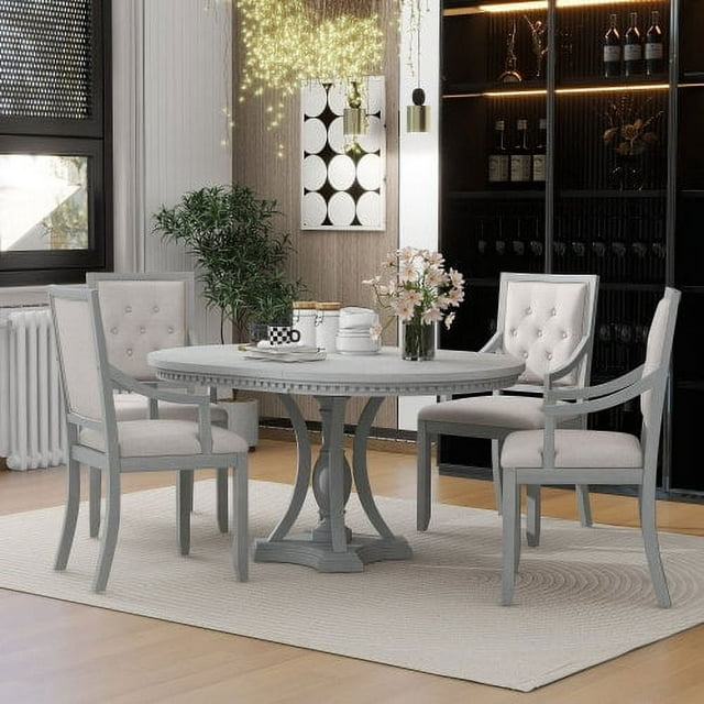 DSstyles 5-Piece Counter Height Dining Round Extendable Table Set With ...