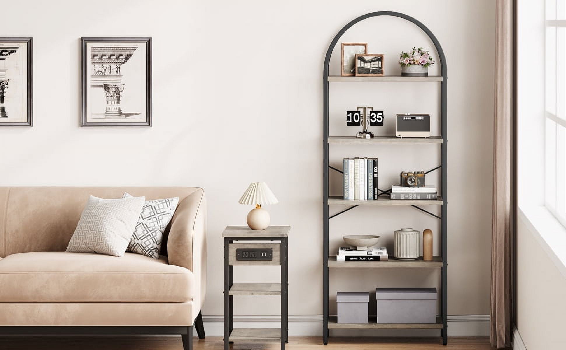 DSstyles 5 Tier Bookshelf, Industrial Gold Bookcase with Metal Frame ...