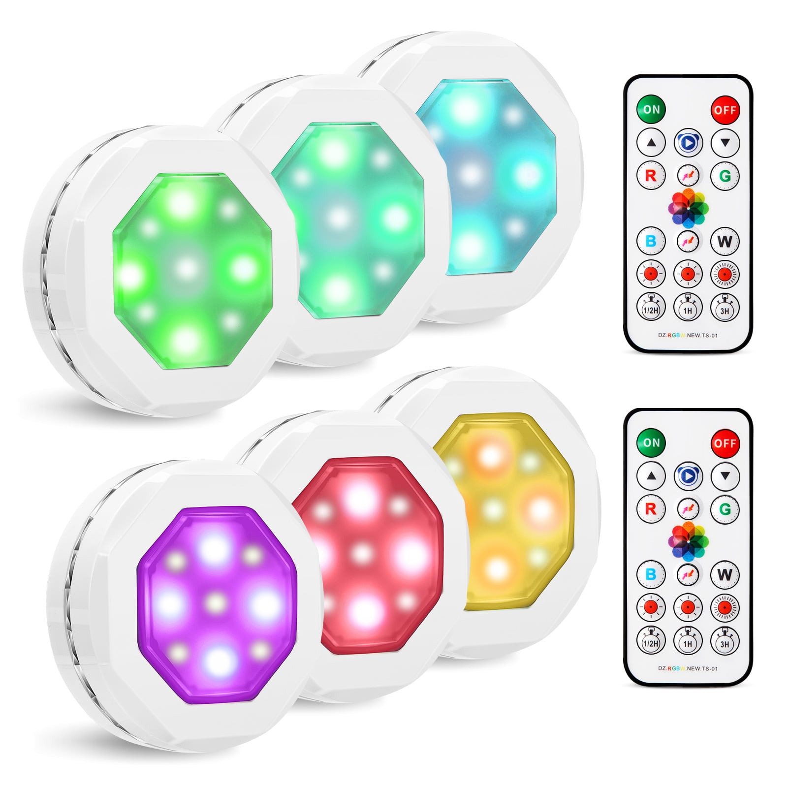 DSstyles 6 Pack Kitchen Closet LED Lights Battery Powered, 16 Color ...