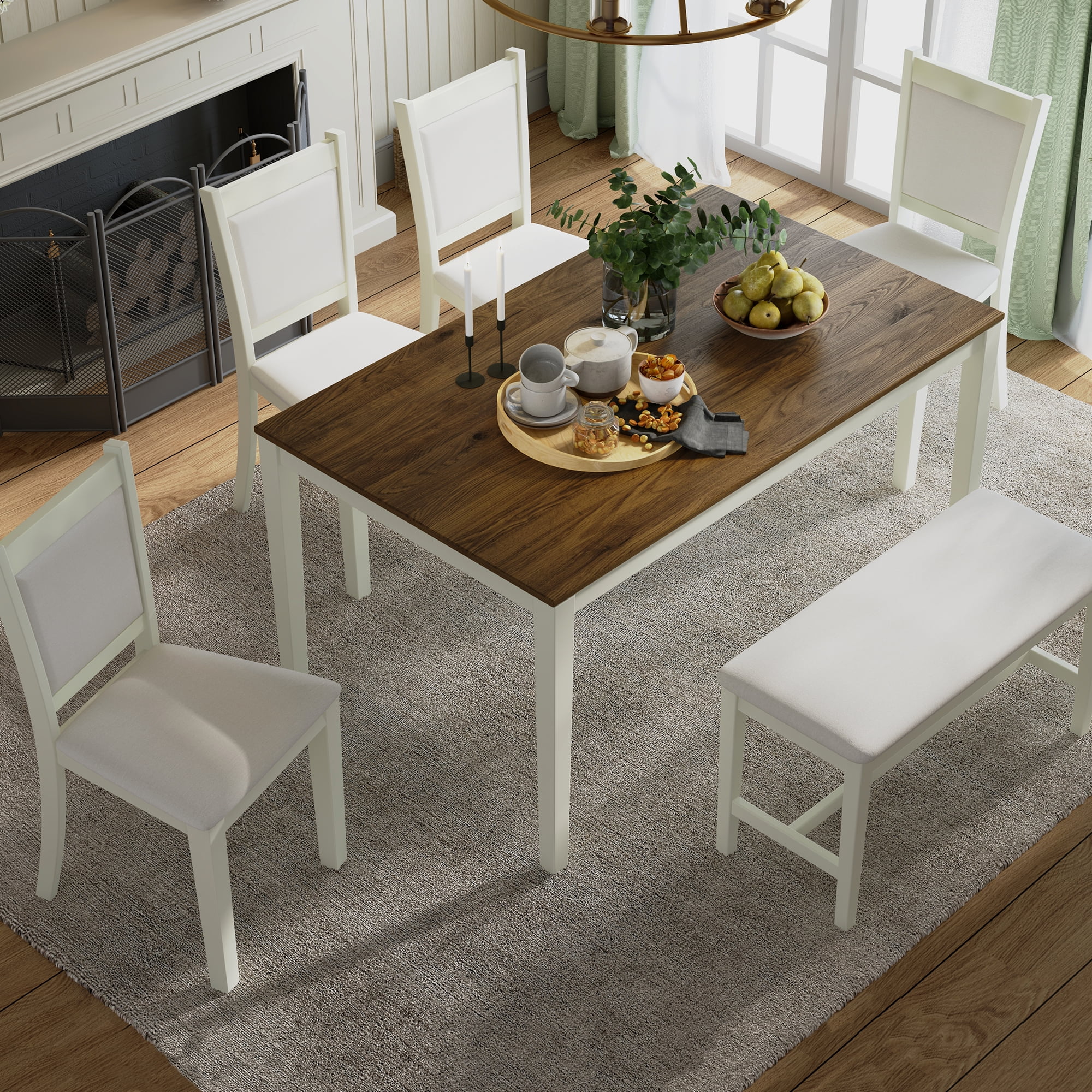 DSstyles 60 x 36 Inch Rustic Solid Wood Dining Table Set Kitchen Table ...