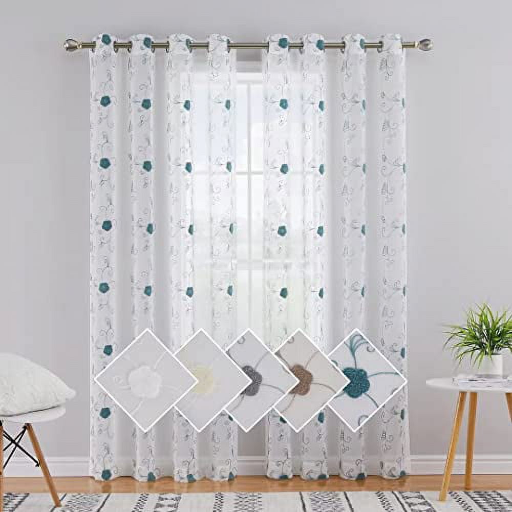 DSstyles 72 Inch Sheers for Windows Curtains, White Floral Embroidered ...