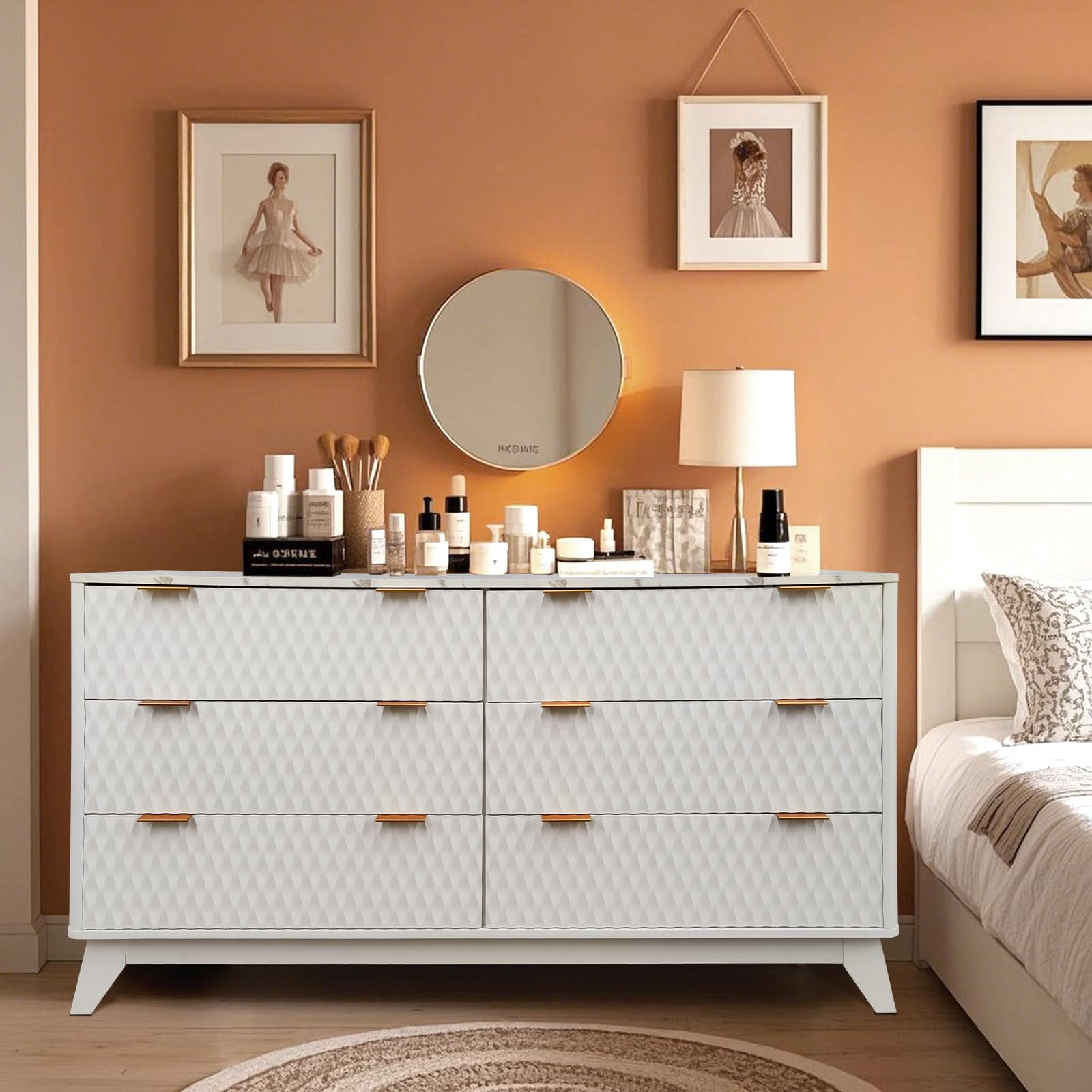 DSstyles Bedroom Chest of Dresser Wood, 54" Drip Pattern Six-Drawer ...