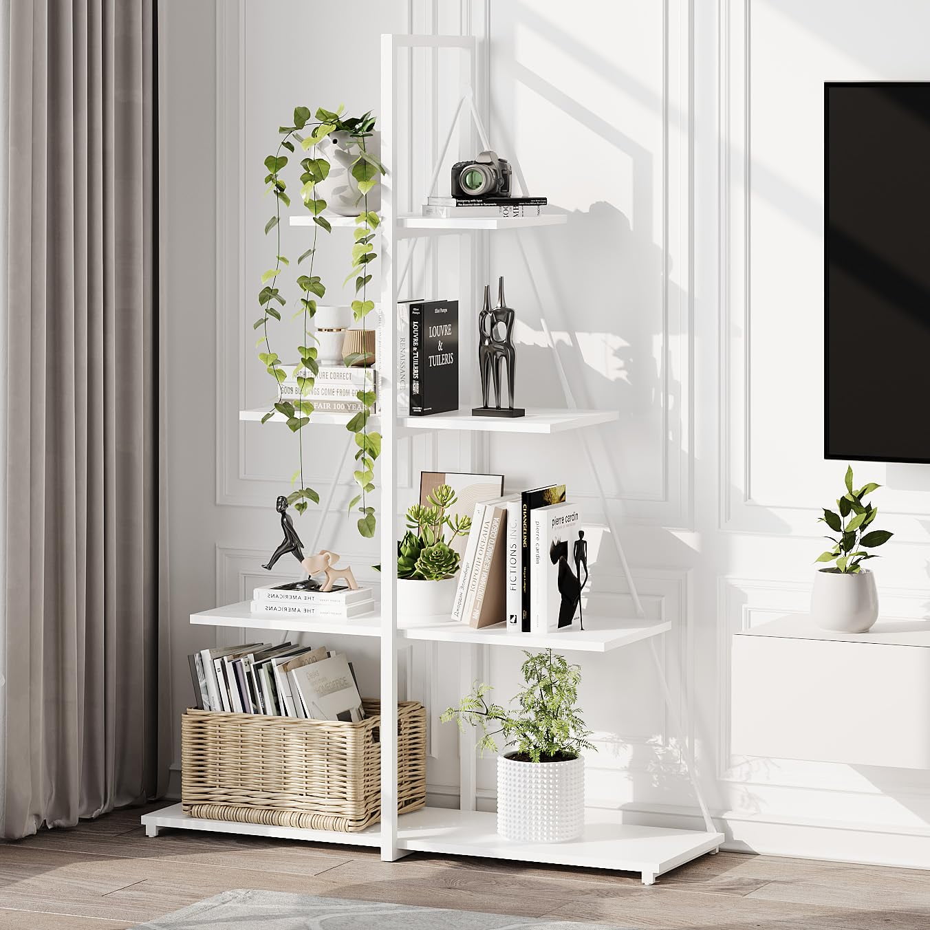 DSstyles Bookcase, 4-Shelf Ladder Bookcase, A-Shaped Ladder Shelf ...