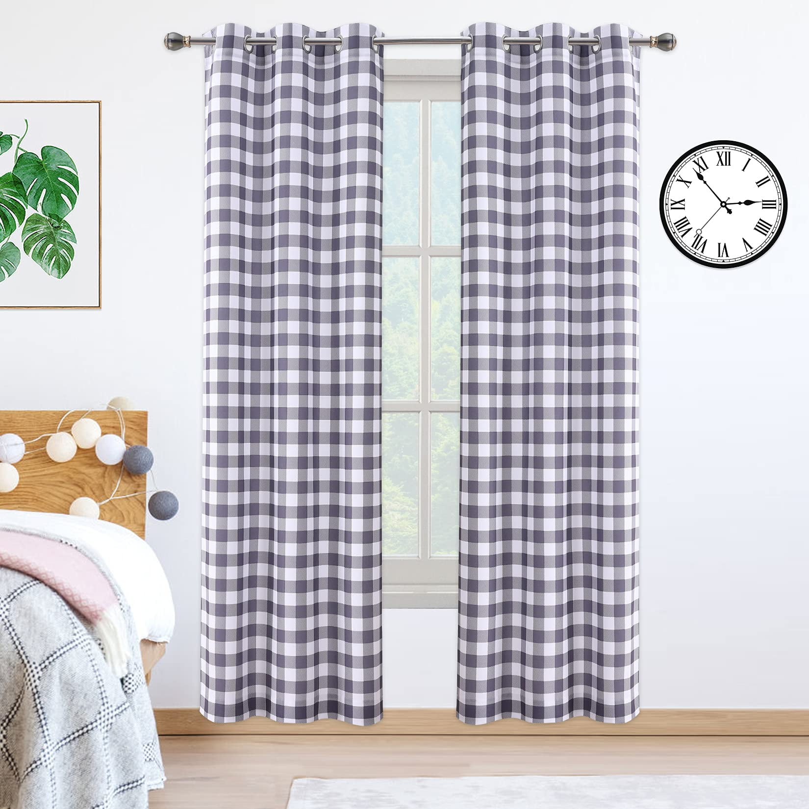 DSstyles Buffalo Check Plaid Light Filtering Curtain, Farmhouse Checker ...