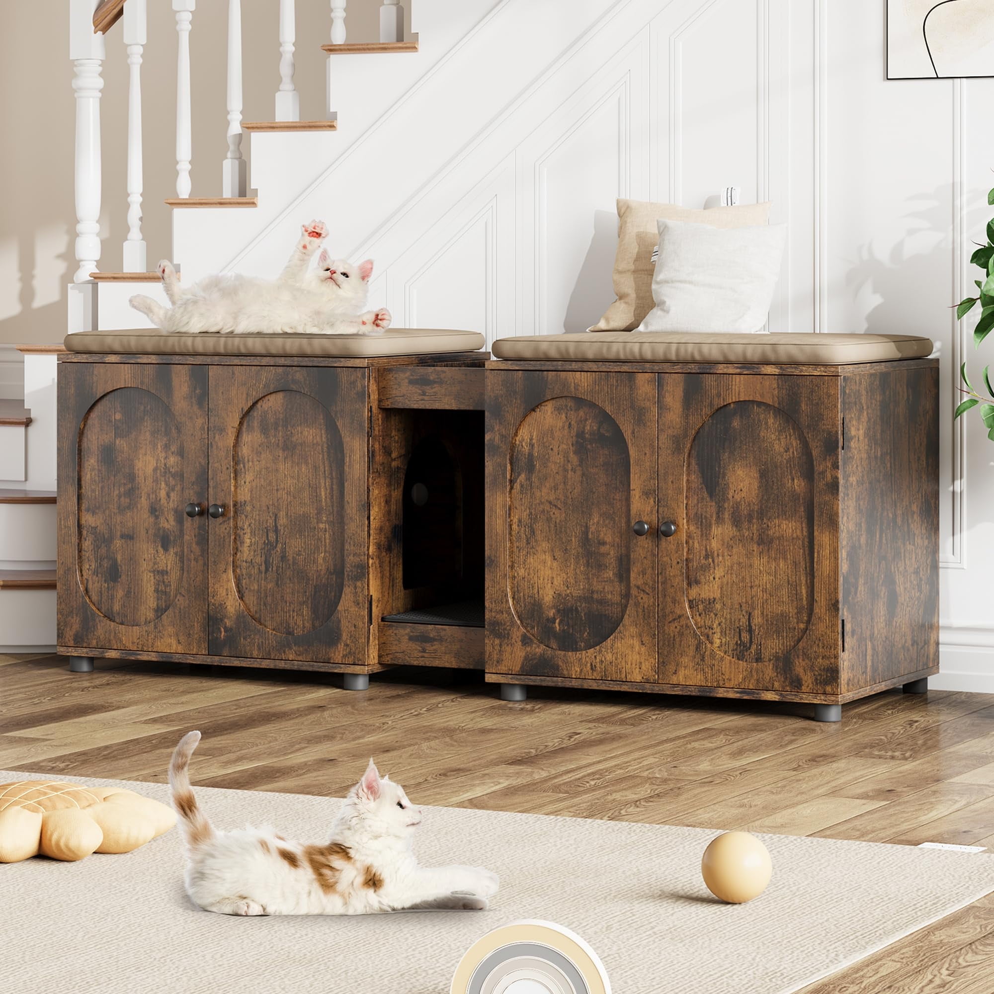 DSstyles Cat Litter Box Enclosure 55.1" Double Litter Box Furniture ...