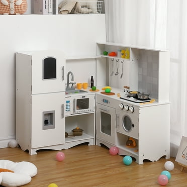 Gymax Kids Corner Kitchen Play Set w/ Lifelike Sound & Sparkling Light ...