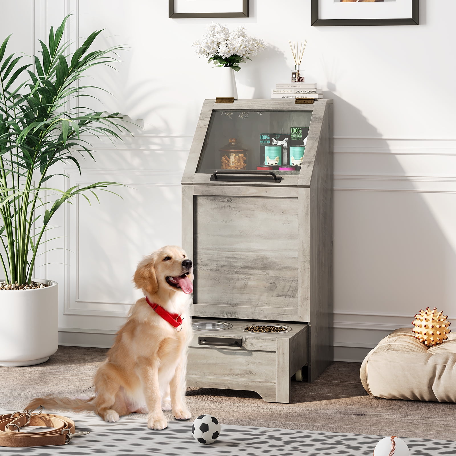 DSstyles Dog Feeding Station with 2 Elevated Dog Bowls, Pet Feeding ...