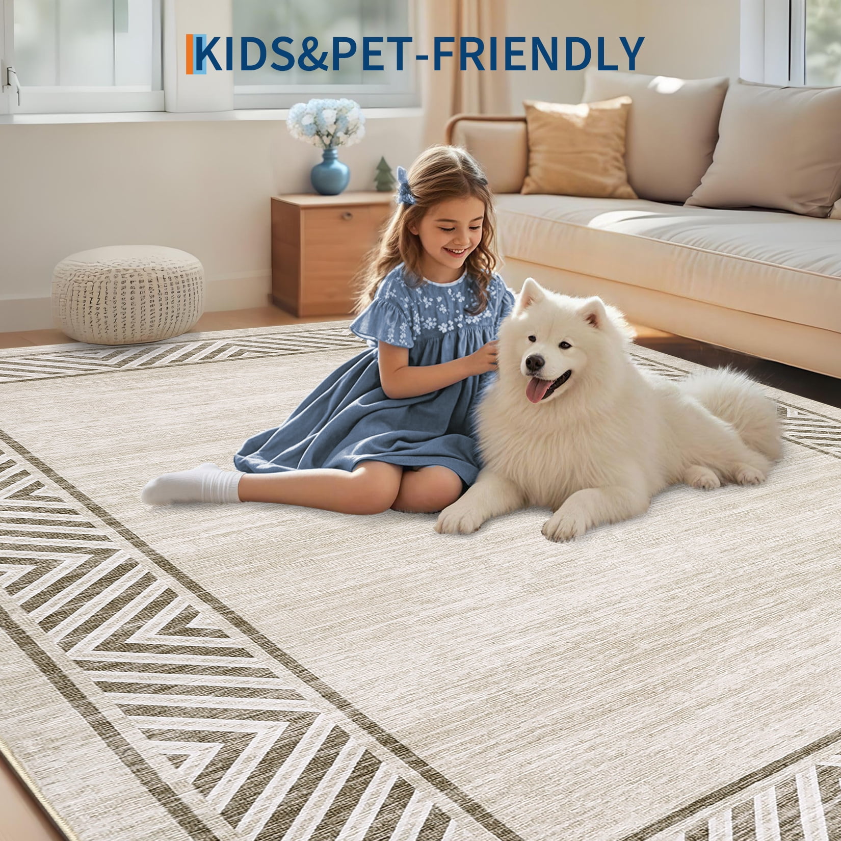 DSstyles Extra Large Modern Washable Bordered Area Rug – Mark Resistant ...