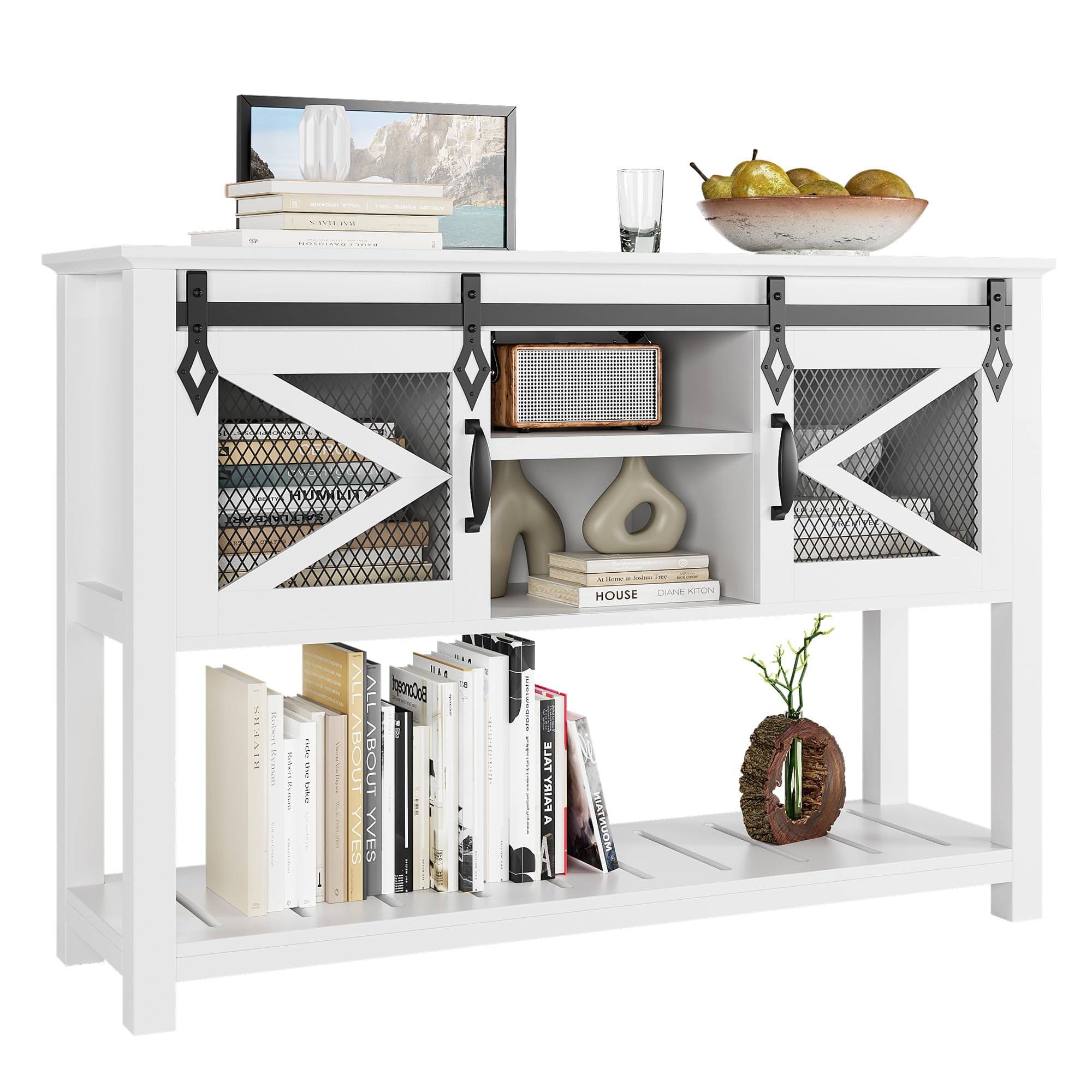 DSstyles Farmhouse Entryway Table with Sliding Barn Doors, Sofa Table ...