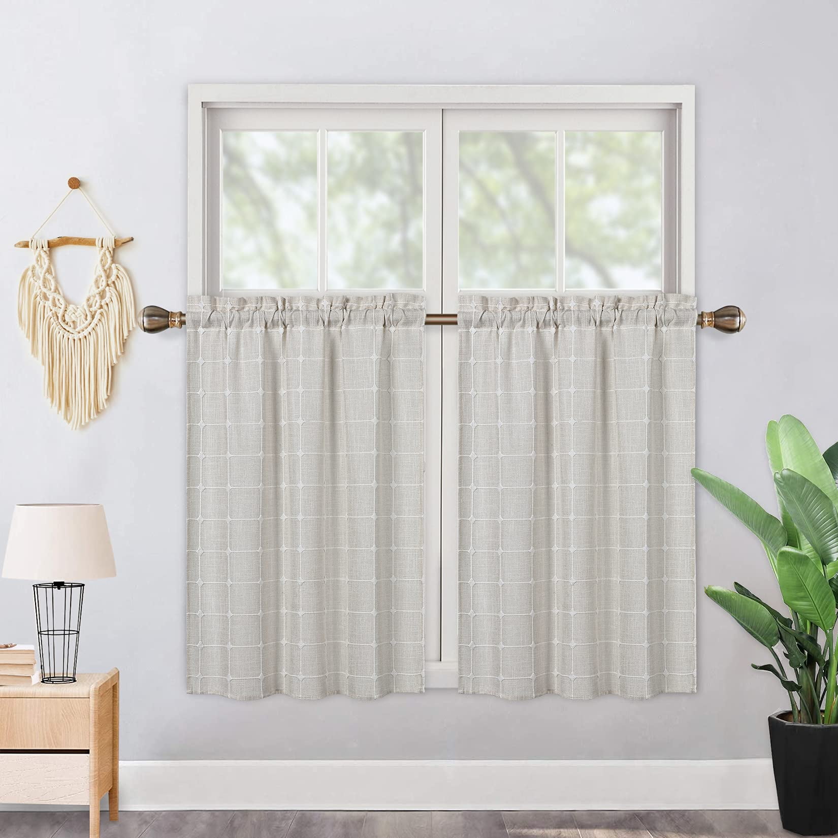 DSstyles Farmhouse Kitchen Curtains Short Boho Linen Small Window ...