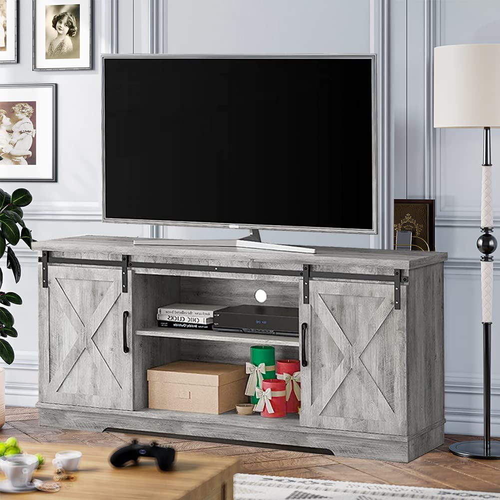 DSstyles Farmhouse TV Stand for 65 inch TV, Farmhouse Entertainment Center, Sliding Barn Door TV ...