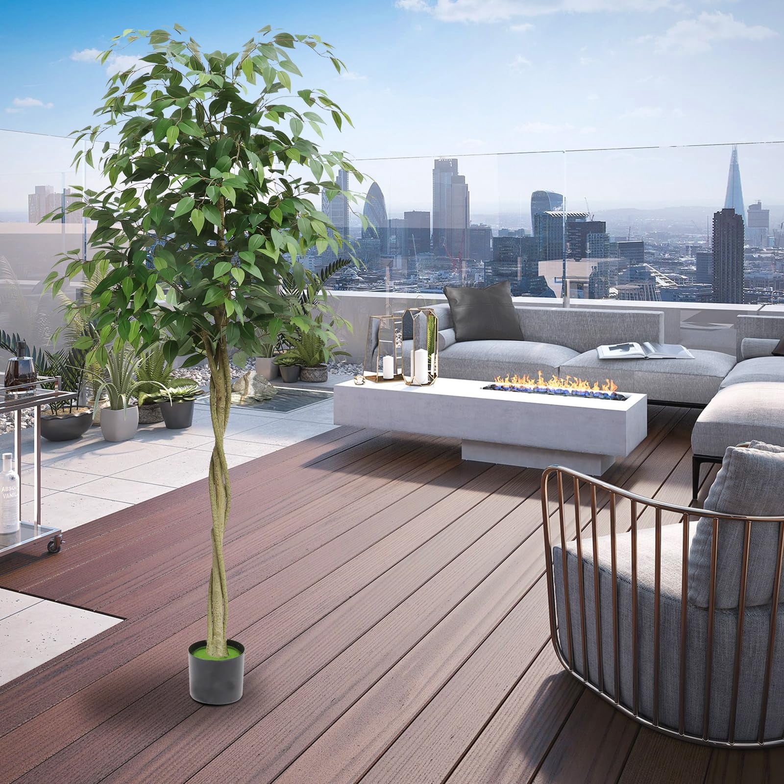 DSstyles Ficus Tree Artificial 5FT/6FT/7FT, Artificial Ficus Tree with ...