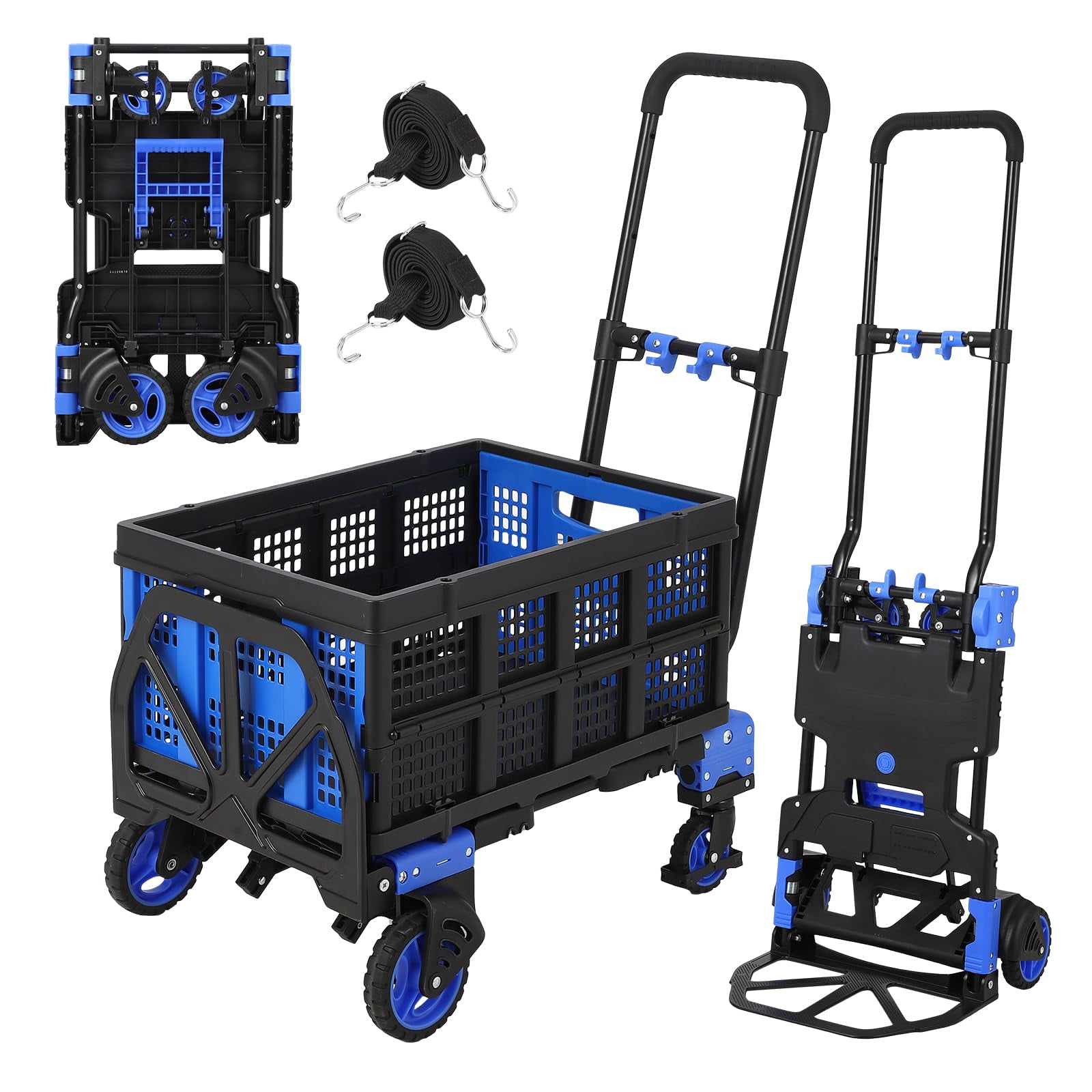DSstyles Folding Hand Truck Dolly with Basket, 2-in-1 Heavy Duty Dolly ...