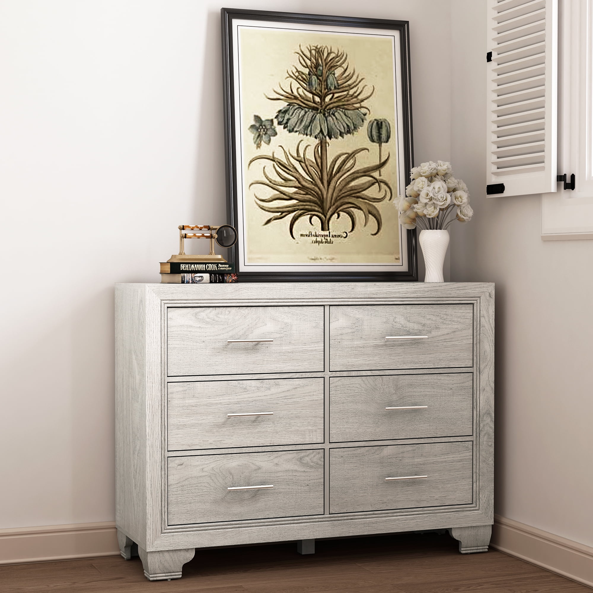 DSstyles French Vintage Dresser for Bedroom with 6 Drawers, Vintage ...