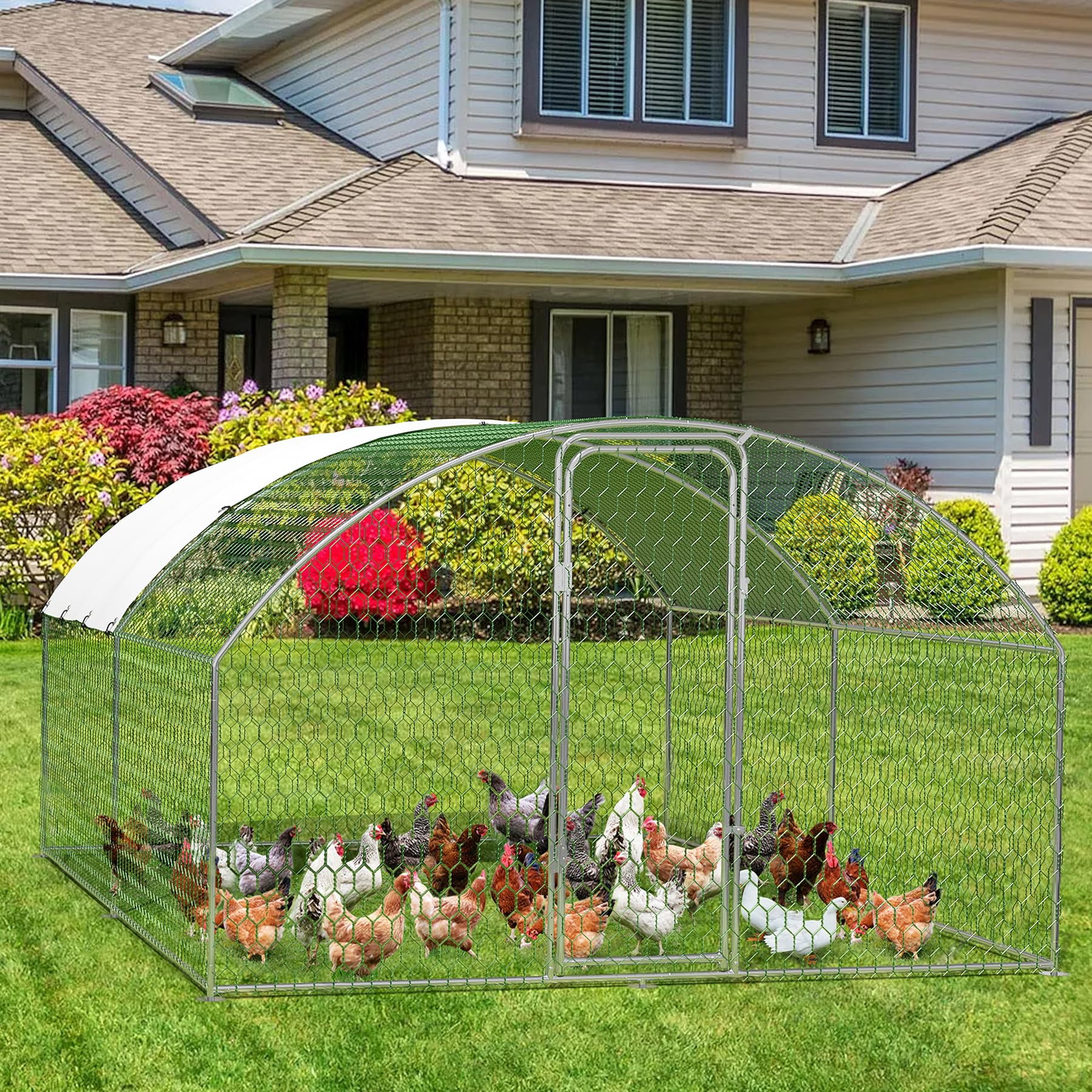 DSstyles Large Metal Chicken Coop, Doom Roof Large Chicken Run for Yard ...
