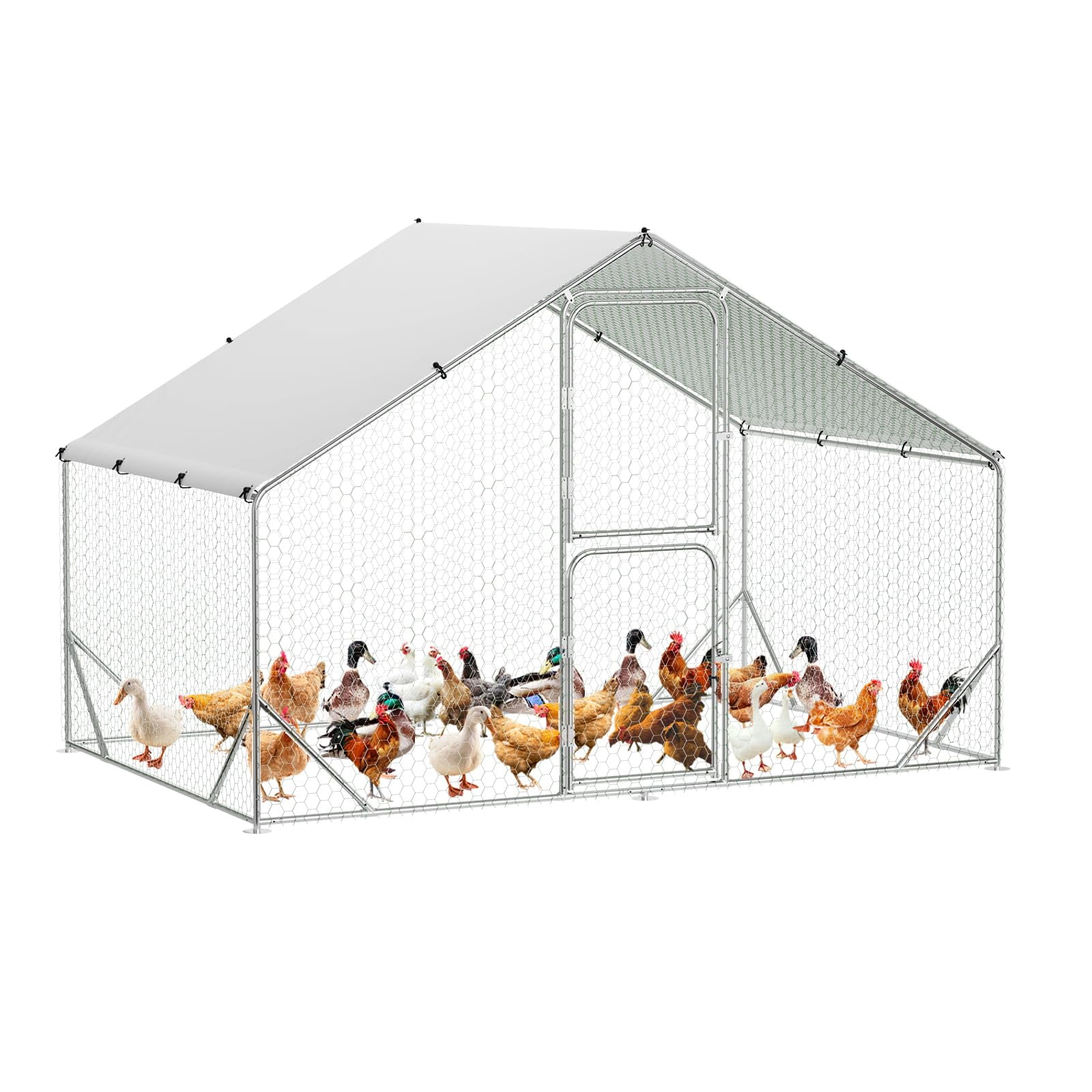 DSstyles Large Metal Chicken Coop, Poultry Cage with Waterproof Cover ...