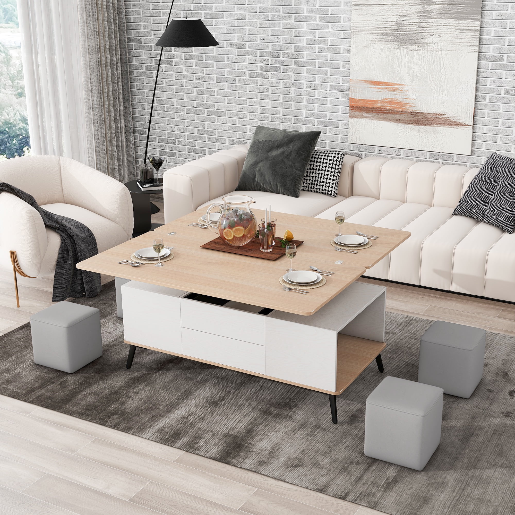 DSstyles Lift Top Coffee Table Set 3-in-1 Coffee Table With 4 Stools ...