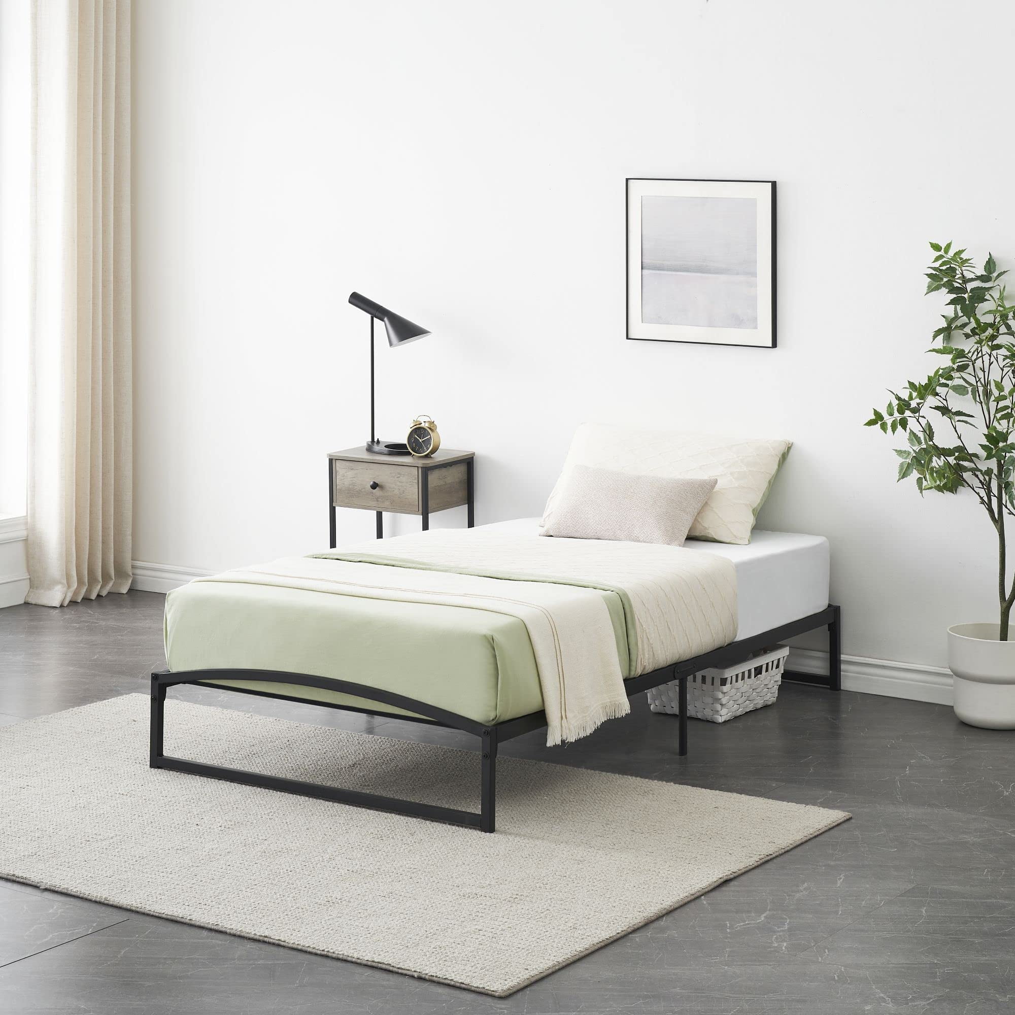 DSstyles Metal Queen Bed Frame with Upholstered Headboard and Metal ...