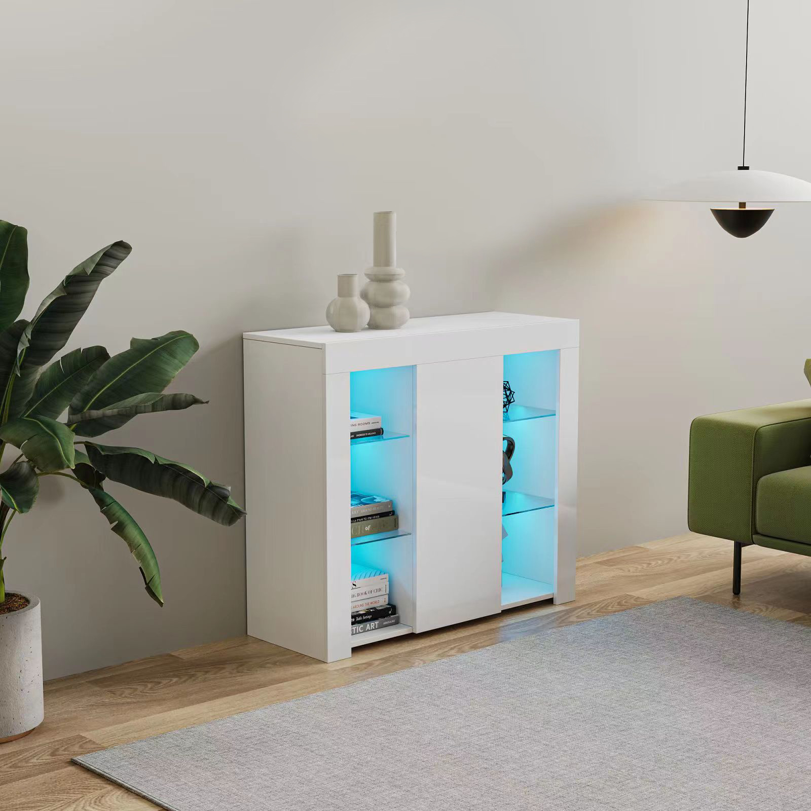 DSstyles Modern Buffet Cabinet with LED Light Large Storage Multi ...