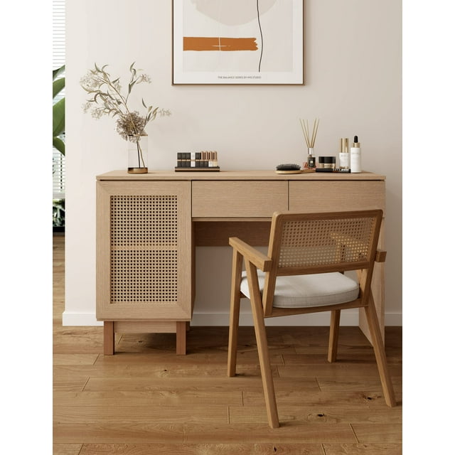 DSstyles Rattan Desk: Writing & Computer Table with 2 Drawers, 1 ...