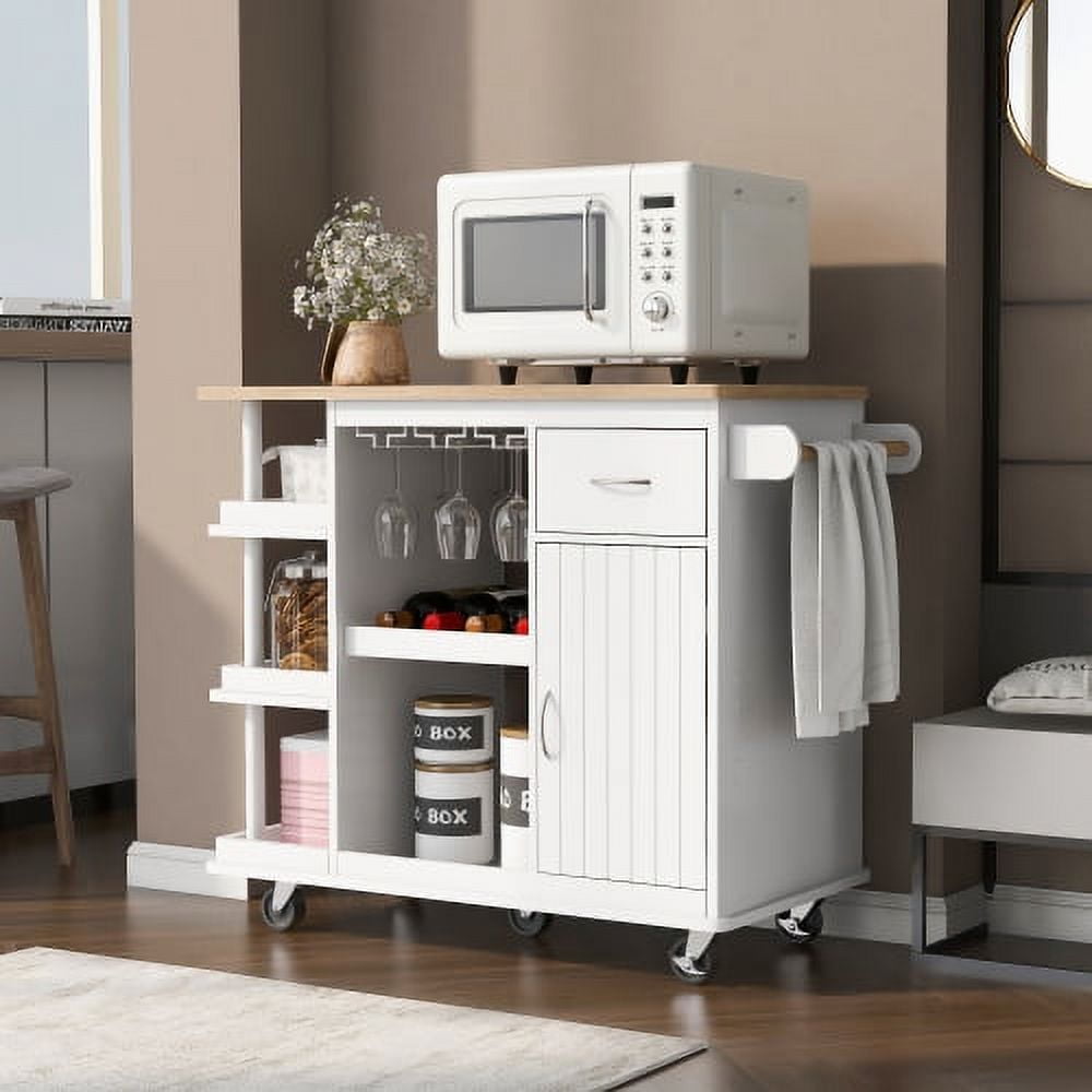 DSstyles Rolling Mobile Kitchen Island with Adjustable Side Storage ...