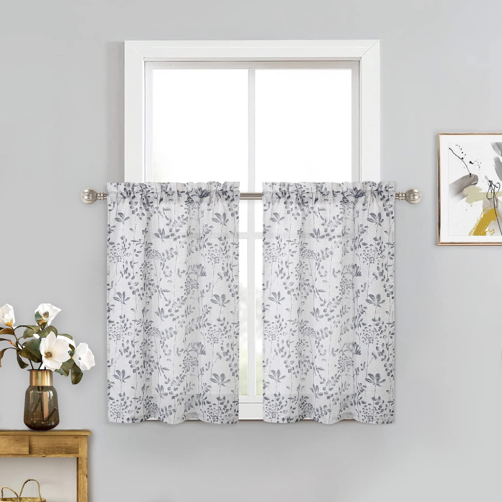 DSstyles Sheer Kitchen Curtains Linen Vintage Classical Small Curtains ...