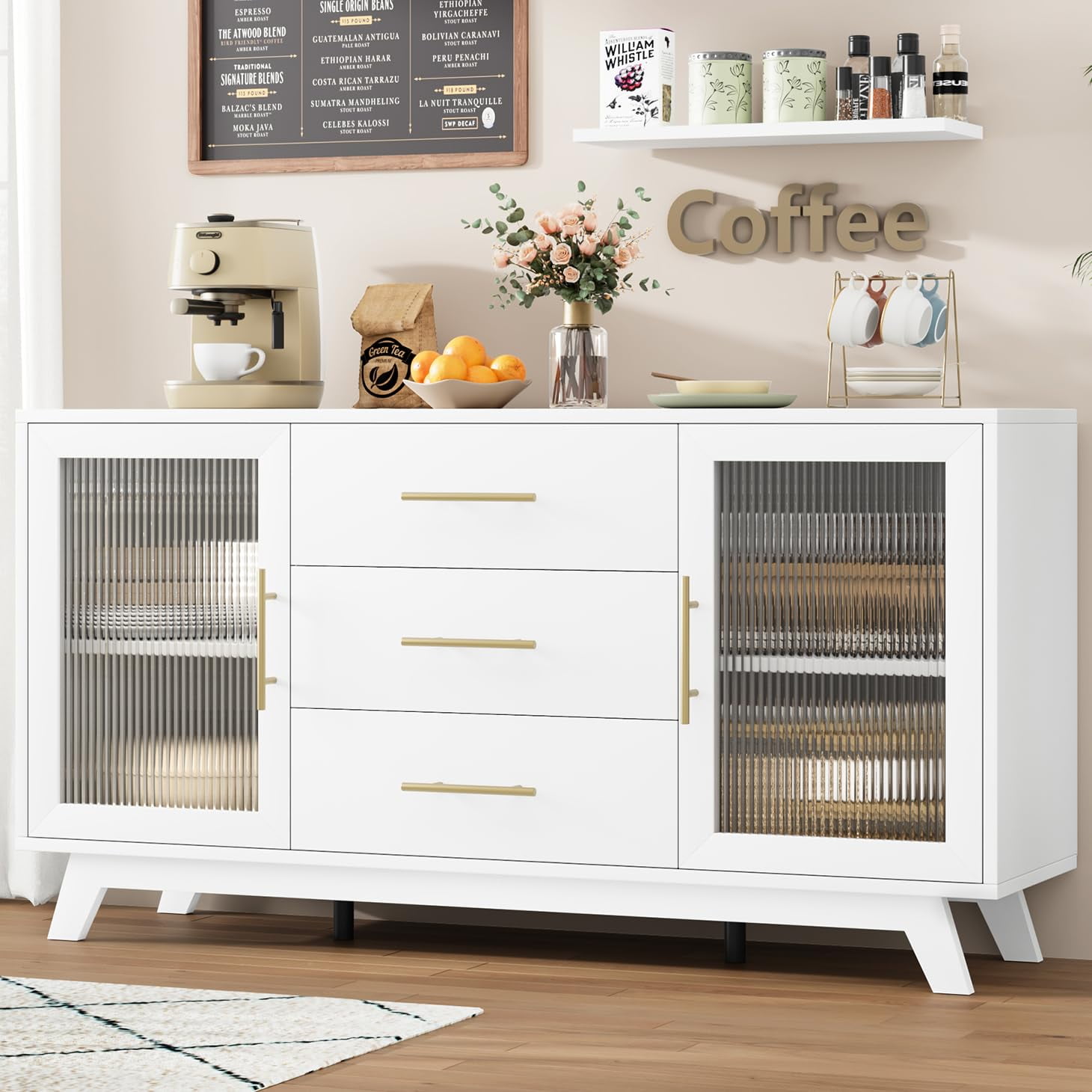 DSstyles Storage Cabinet, 56'' Sideboard Buffet Cabinet with 3 Large ...