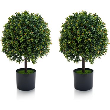 Costway 22'' UV Resistant Artificial Cedar Topiary Ball Tree 2-Pack ...
