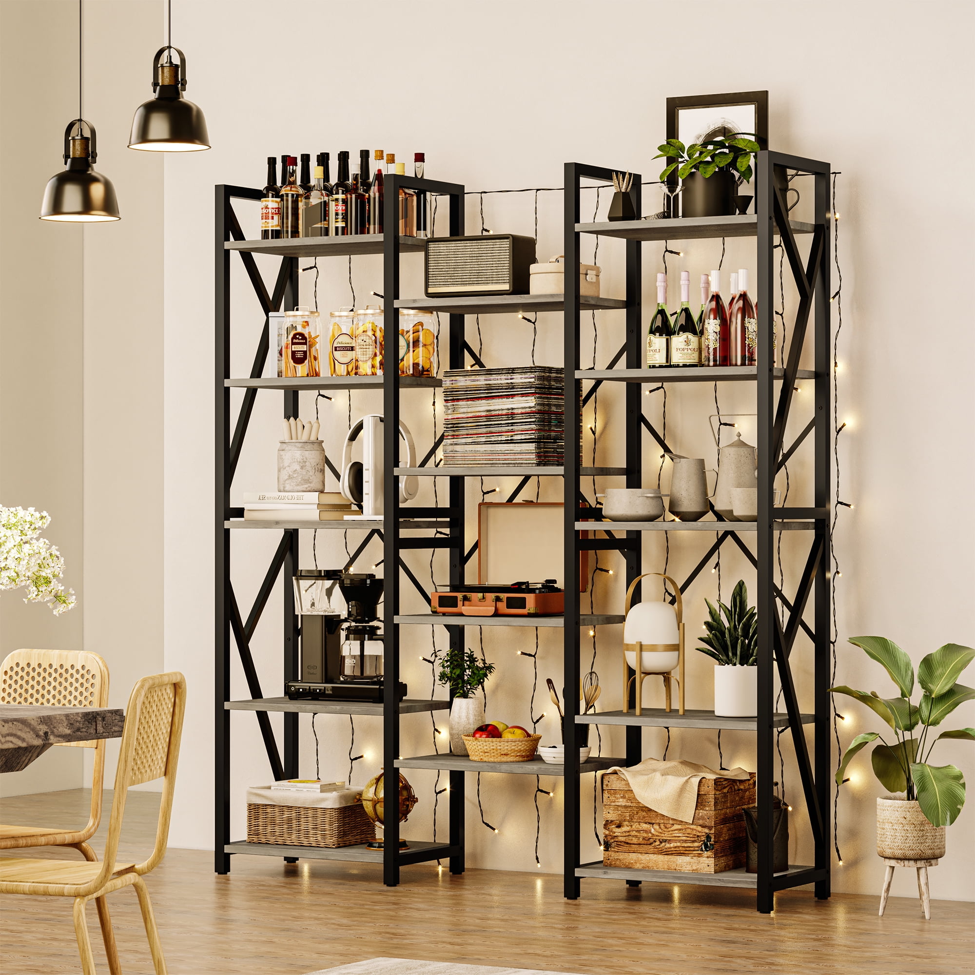 DSstyles Triple Wide 5 Tier Book Shelf, Tall Bookshelf with Open ...
