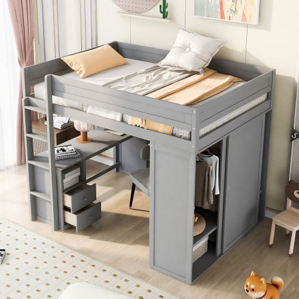 DSstyles Twin Size Loft Bed With Desk Wardrobe Wooden Twin Loft Bed ...