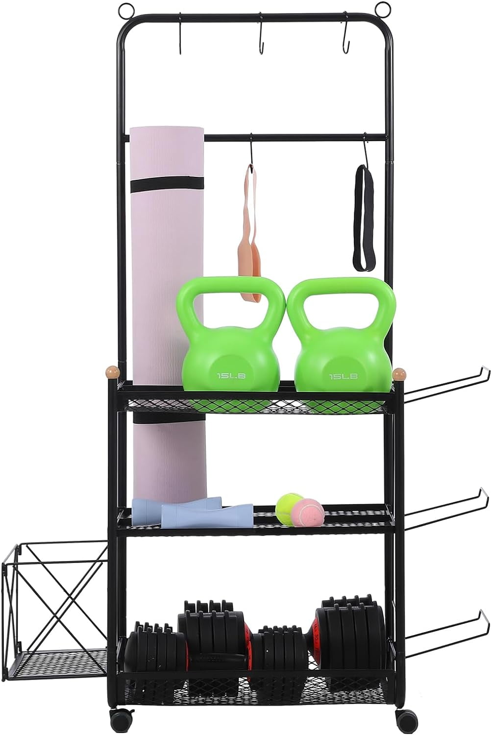 DSstyles Yoga Mat Holder, 3 Tier Yoga Mat Storage Rack with Ball Cage ...