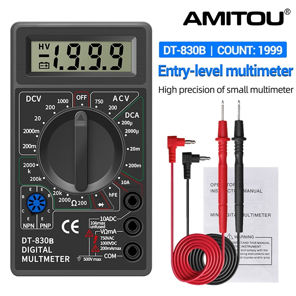 DT830B Digital Multimeter AC/DC LCD Mini Voltmeter Ammeter Ohm Tester ...