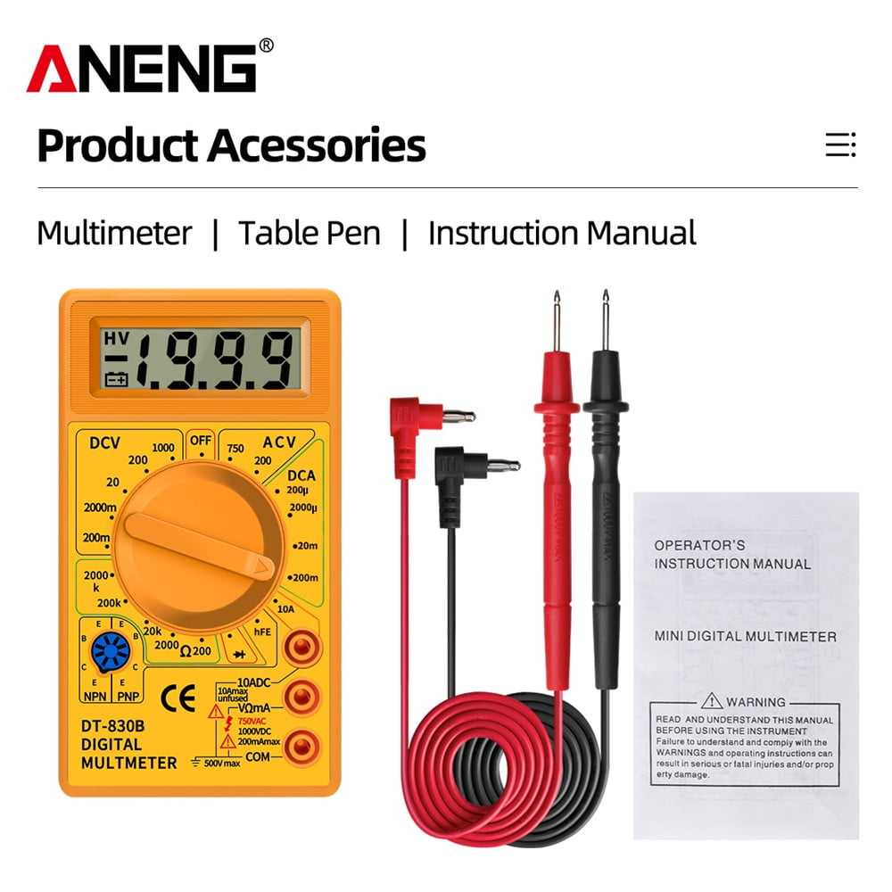 DT830D Mini Digital Multimeter Voltmeter Voltage Ampere Ohm Tester DC ...