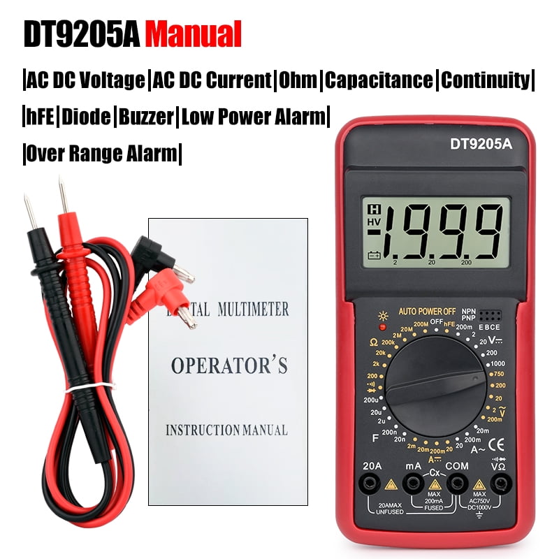 DT9205A Professional Digital Multimeter Tester Manual Range Voltage ...