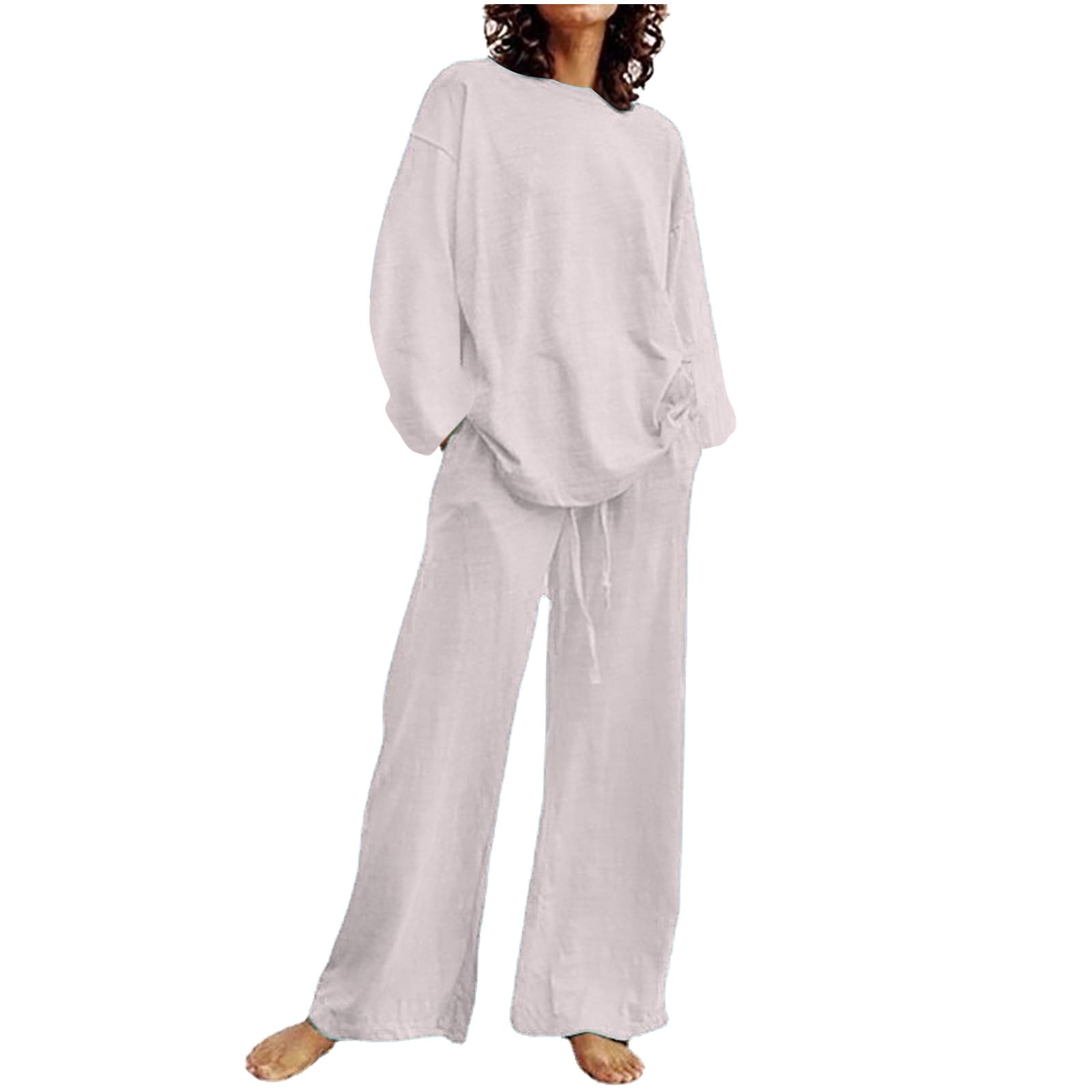 DTBPRQ 2 Piece Outfits Lounge Sets for Womens Plain Cotton Linen Set ...