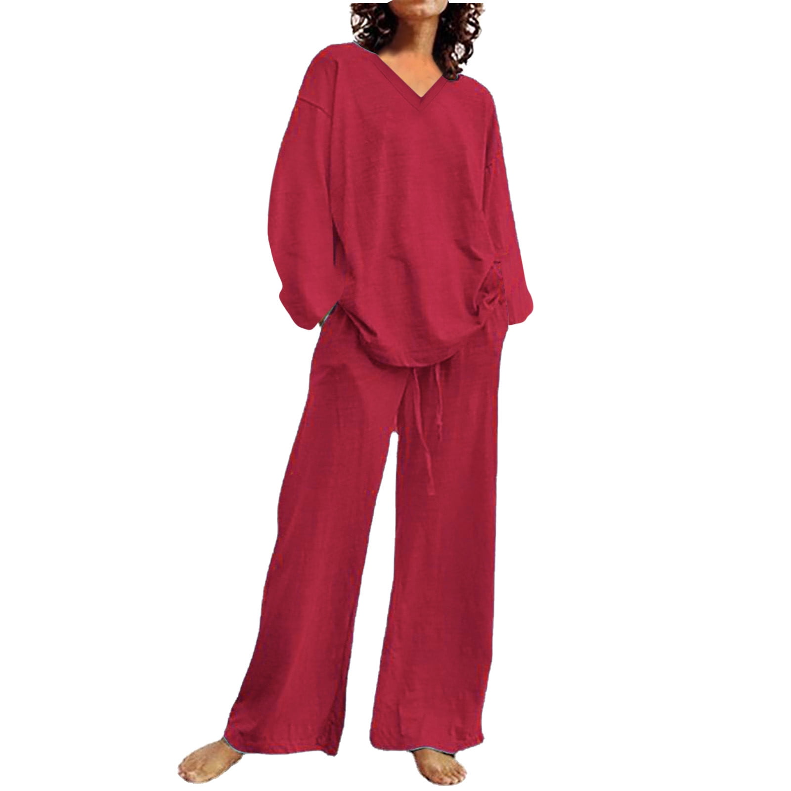 DTBPRQ 2 Piece Outfits Lounge Sets for Womens Plain Cotton Linen Set ...