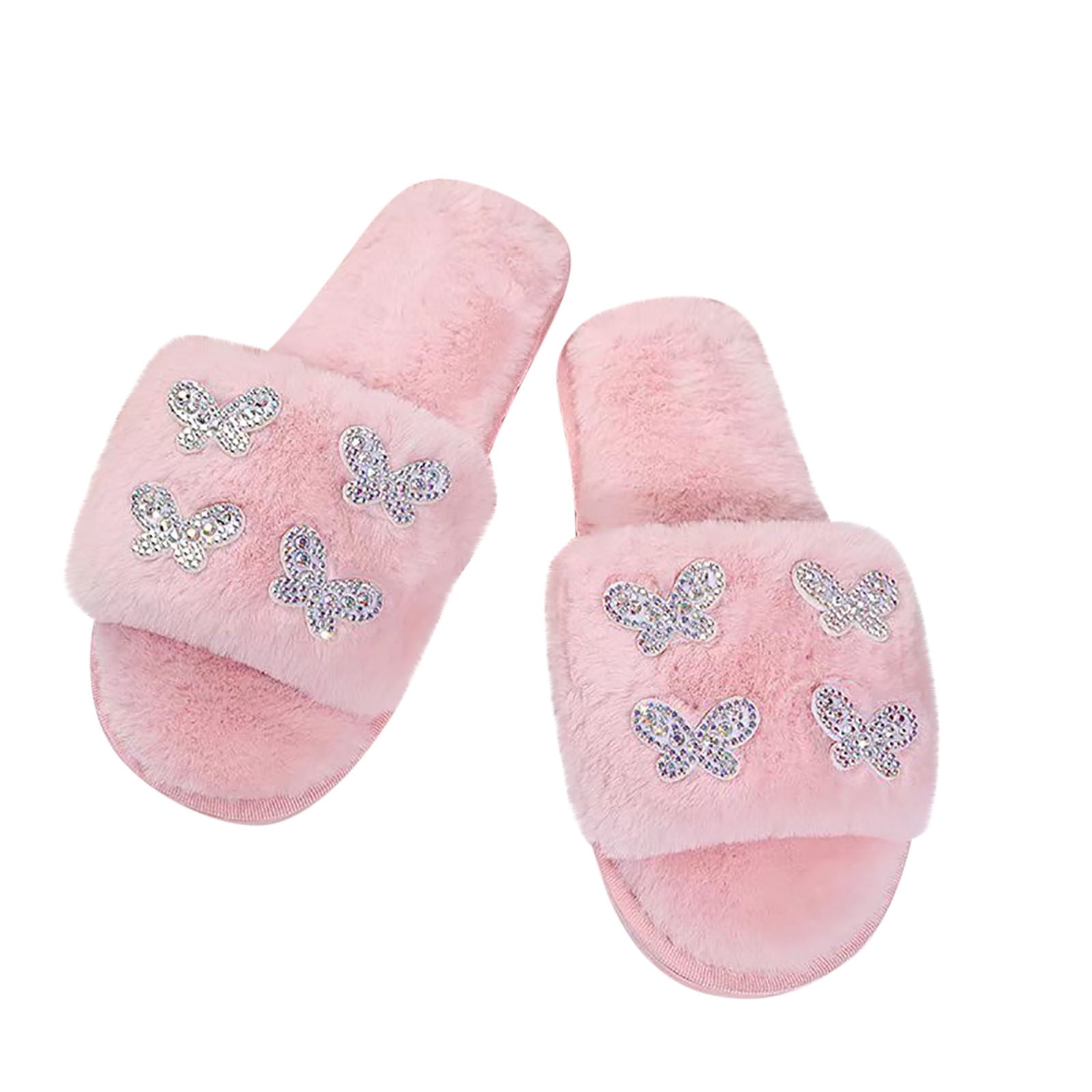 DTBPRQ Fuzzy Slippers for Women Fluffy Slides Plush Fuzzy Slippers Soft ...