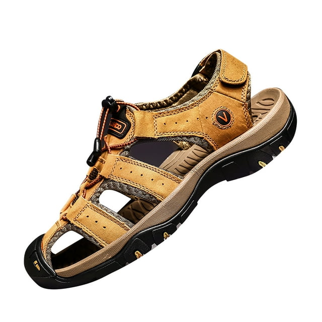 DTBPRQ Mens Hiking Sandals Summer Beach Slipper Waterproof Leather ...