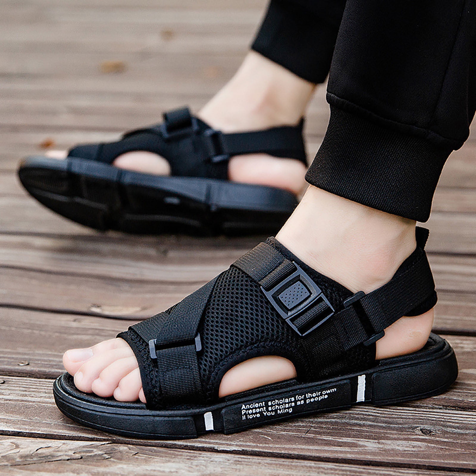 DTBPRQ Mens Leather Sandals/Slide Wide Fit Summer Casual Beach Sandals ...