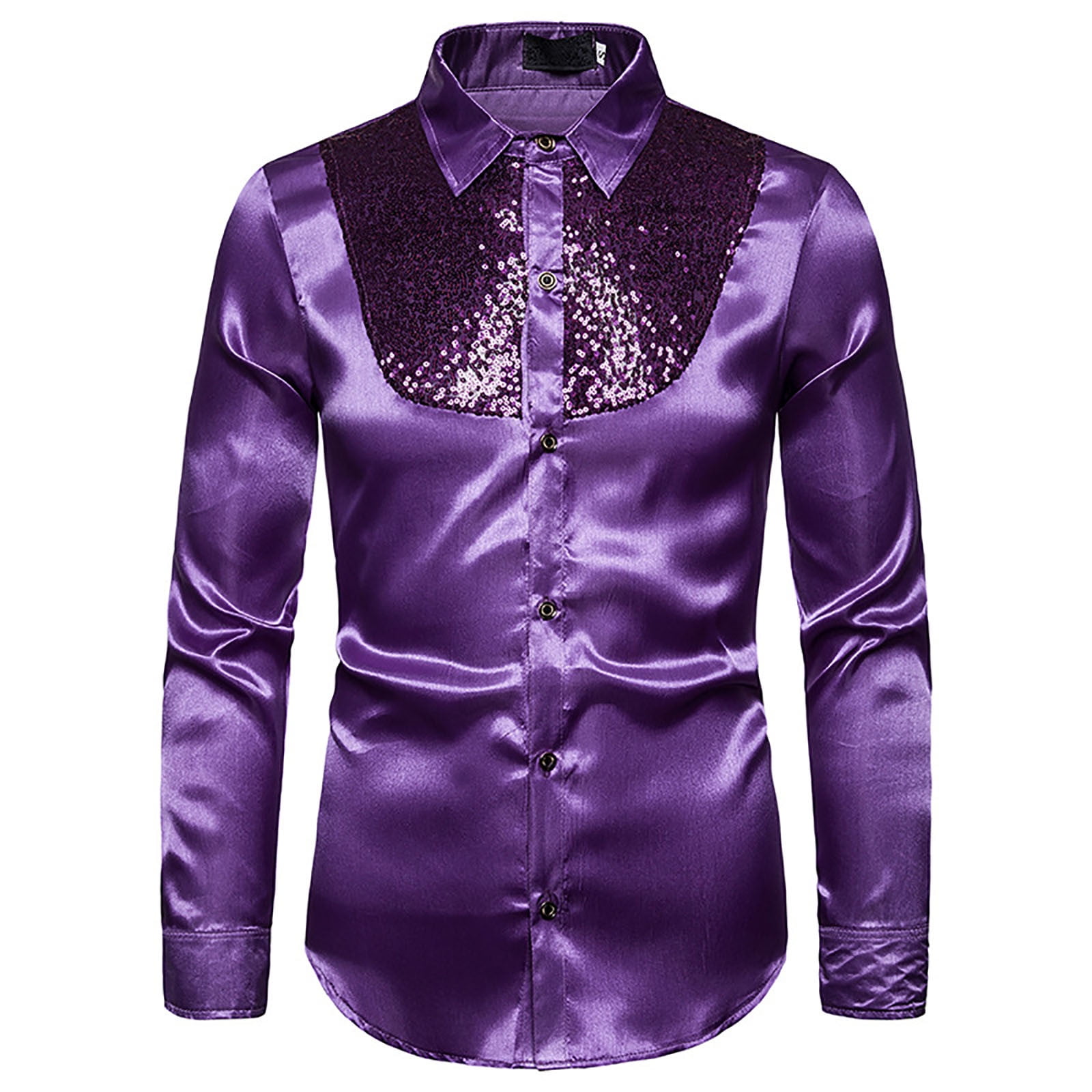 DTBPRQ Mens Sequin Shirt Regular Fit Silk Casual Long Sleeve Button ...