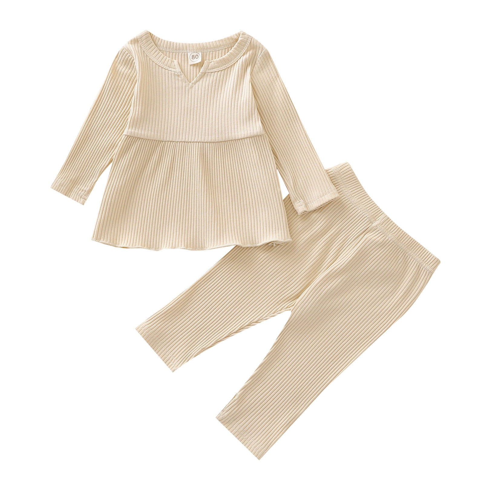 DTBPRQ Toddler Baby Girl Ruffle Outfits Clothes Solid Ribbed Long ...