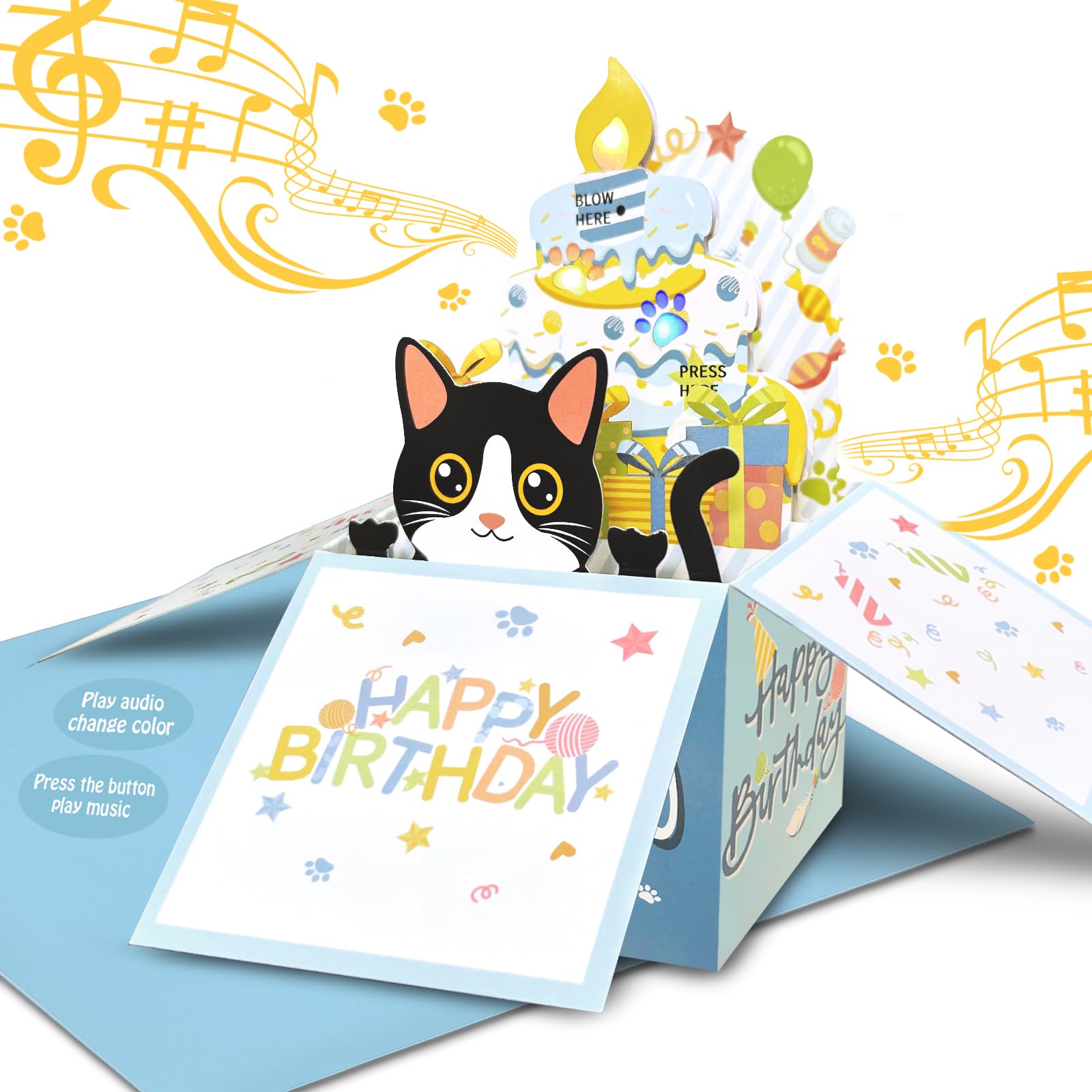 DTESL 3D Pop Up Tuxedo Cat Birthday Card, Musical, 60g, For Father ...
