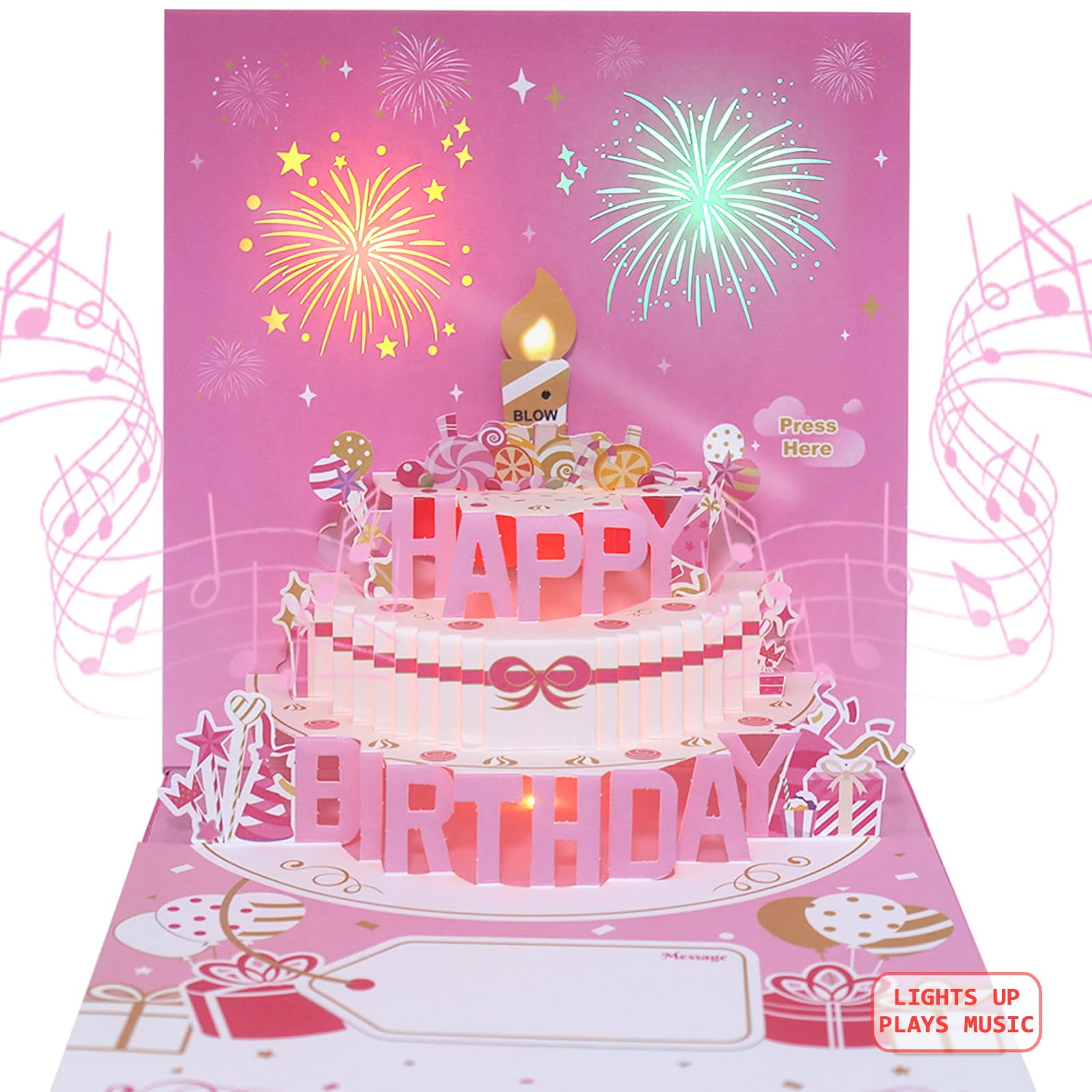 DTESL Musical Birthday Cards with Light SMRand Music, Blowable, 3D ...