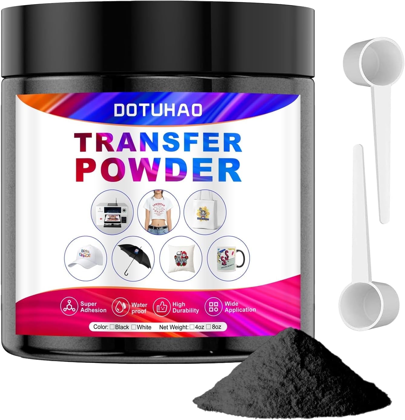 DTF Powder, Black DTF Transfer Powder, Sublimation Powder with 2 Spoon for Colored Garments, DTF ...