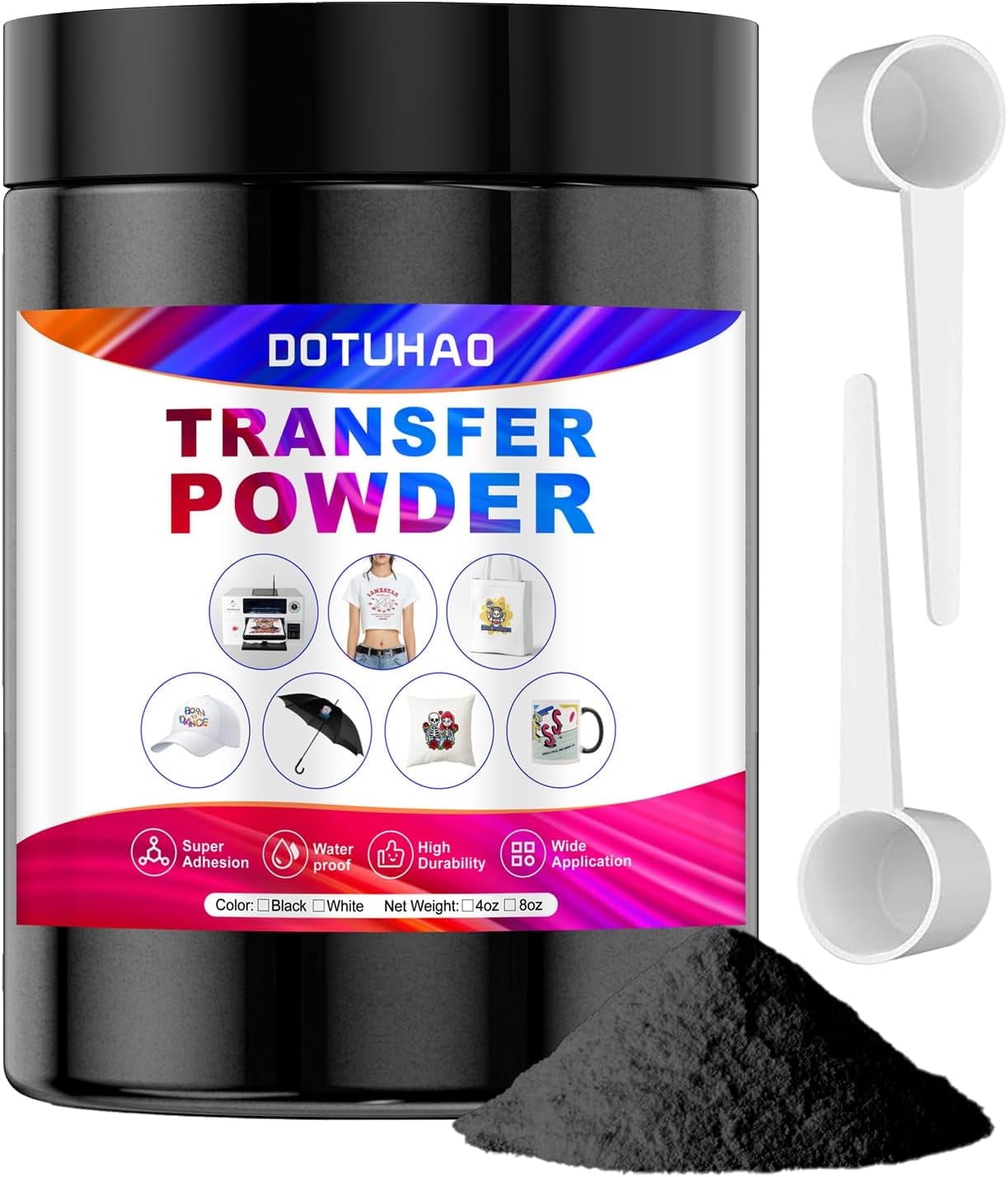 DTF Powder, Black DTF Transfer Powder, Sublimation Powder with 2 Spoon for Colored Garments, DTF ...