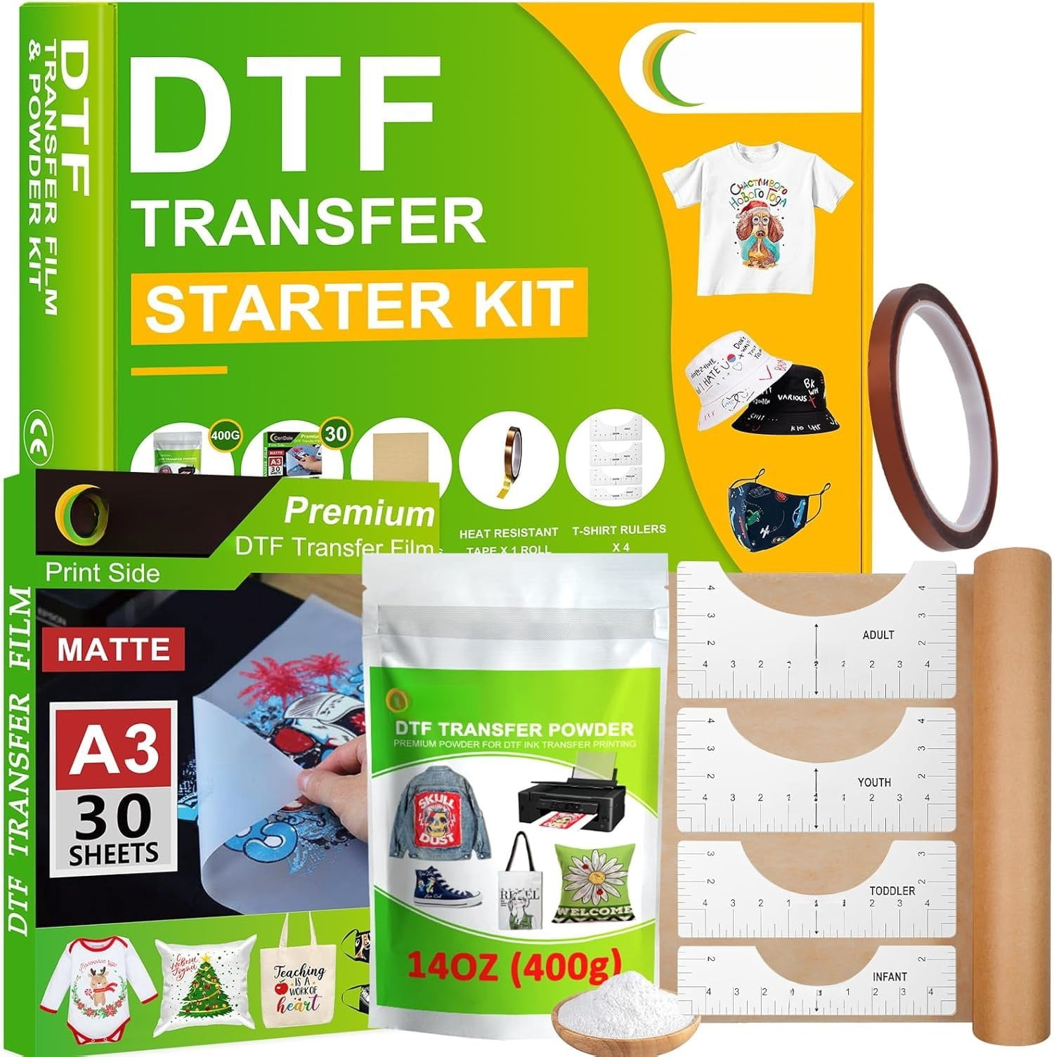DTF Transfer Film Kit - 30 Sheets A3 Film for Sublimation, 14oz White ...
