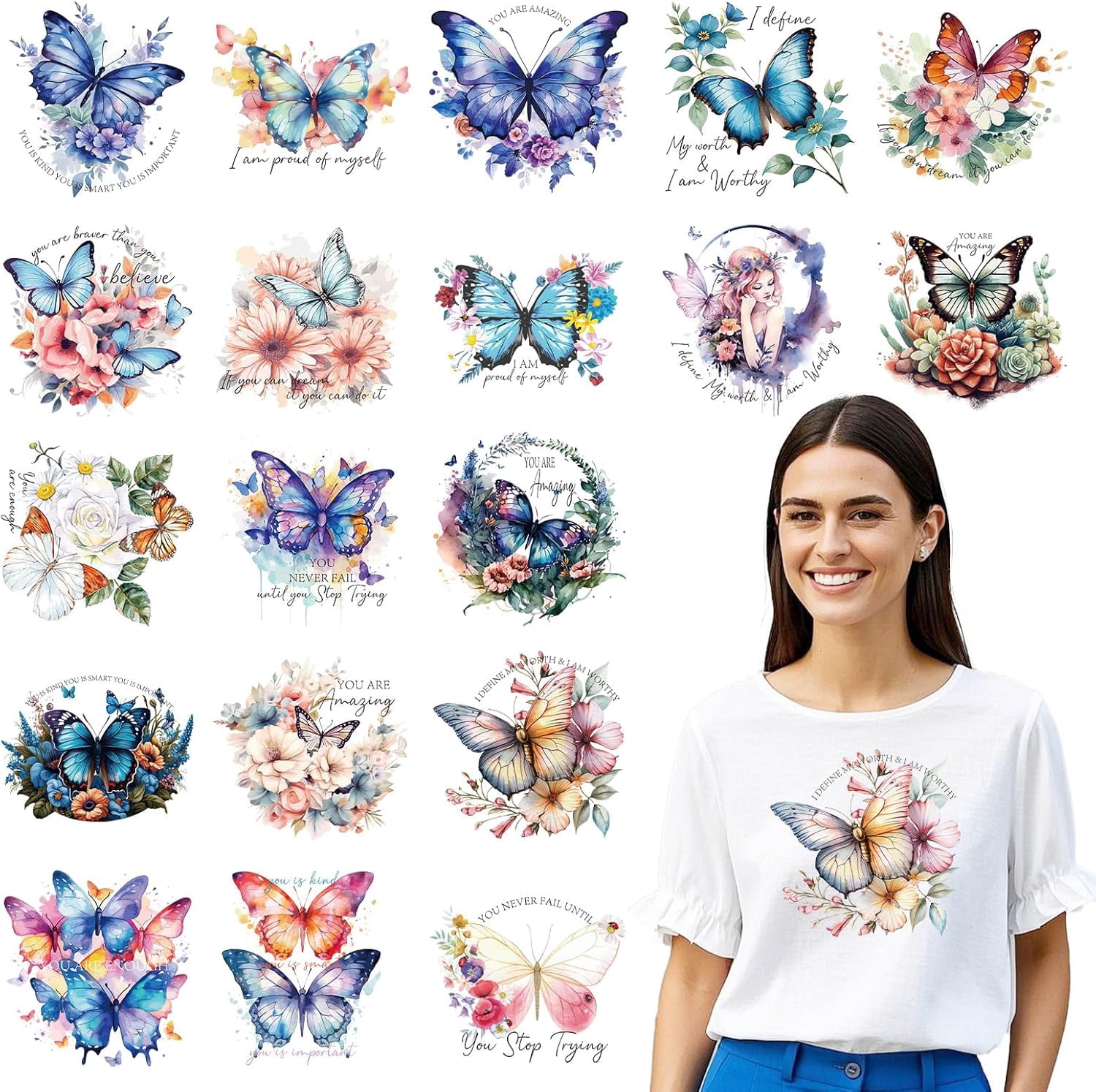DTF Transfers Ready to Press - 20Pcs Butterfly Iron on Transfers for ...